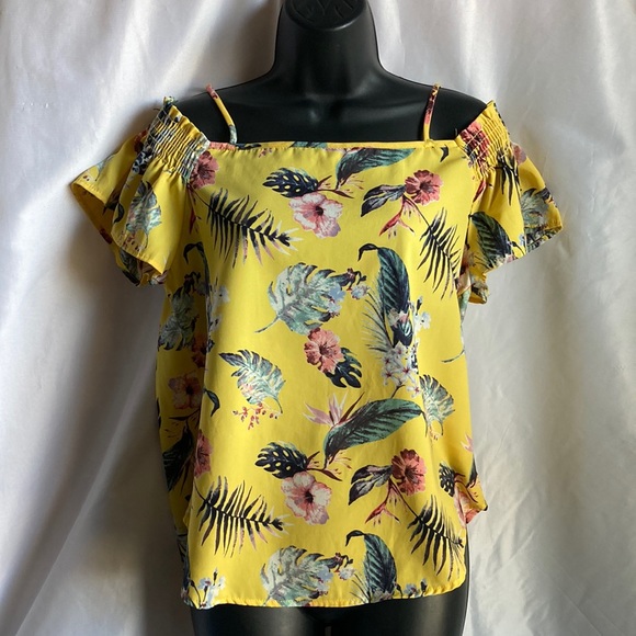hello miss | Tops | Hello Miss Yellow Floral Overtheshoulders Blouse ...